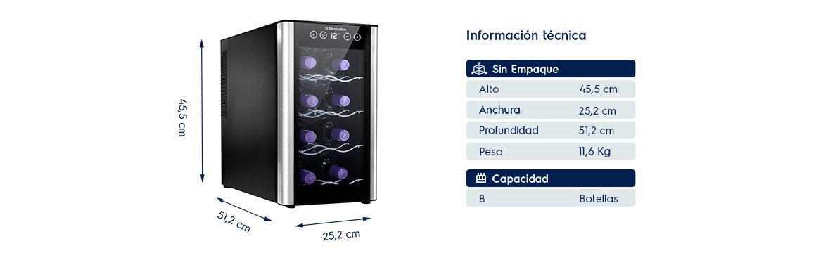 Vinera 8 Botellas Electrolux Panel Digital ERW082XAMB | Tottus Perú